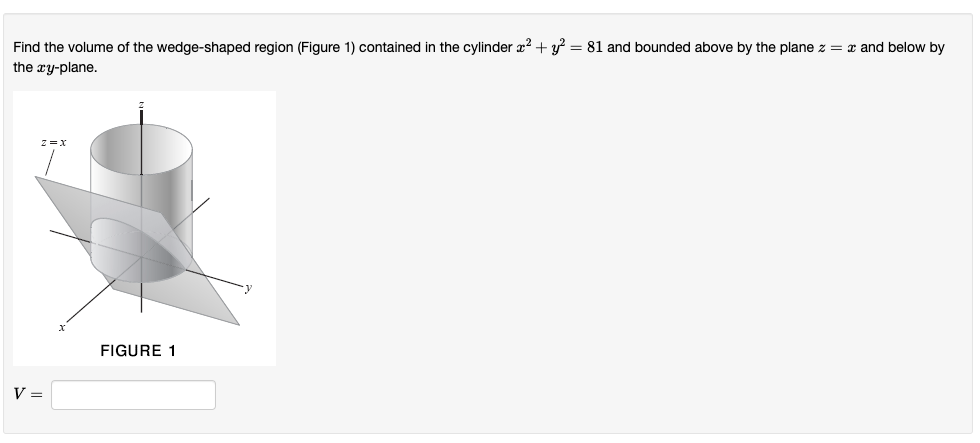 Solved Find the volume of the wedge-shaped region (Figure 1) | Chegg.com
