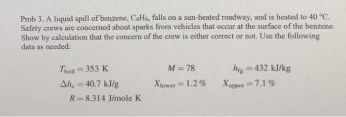 Solved Prob 3. A liquid spill of benzene, CoHo, falls on a | Chegg.com