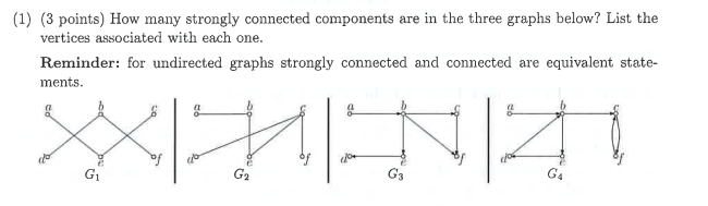 Solved (1) (3 points) How many strongly connected components | Chegg.com Solved (1) (3 points) How many strongly connected components | Chegg.com