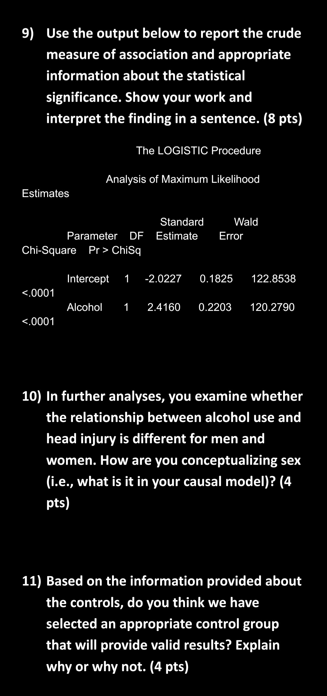 Solved 9) ﻿Use the output below to report the crude measure | Chegg.com