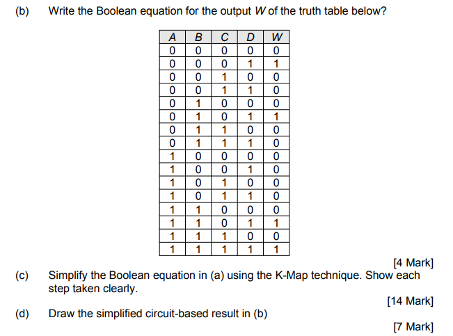 Solved B Write The Boolean Equation For The Output W Of