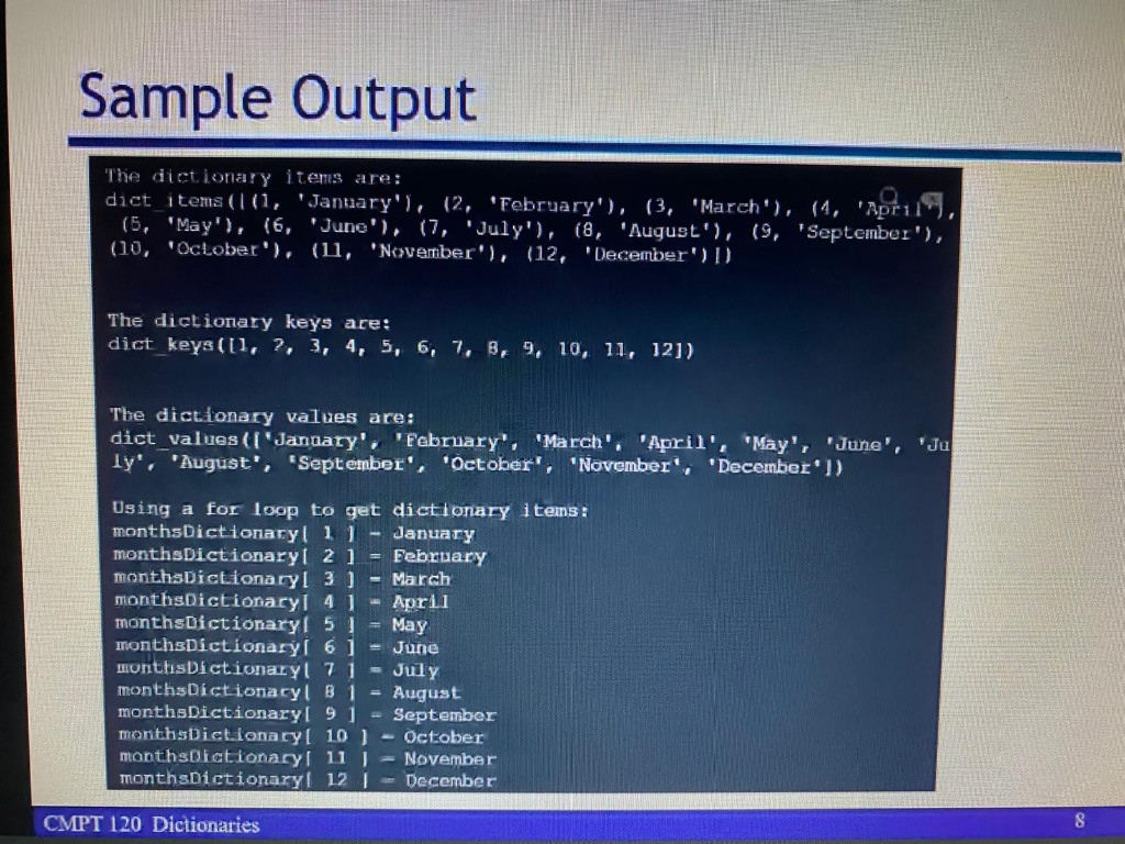 Solved Try! Consider a dictionary for the month months | Chegg.com