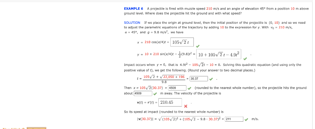 Solved EXAMPLE 6 A projectile is fired with muzzle speed 210 | Chegg.com