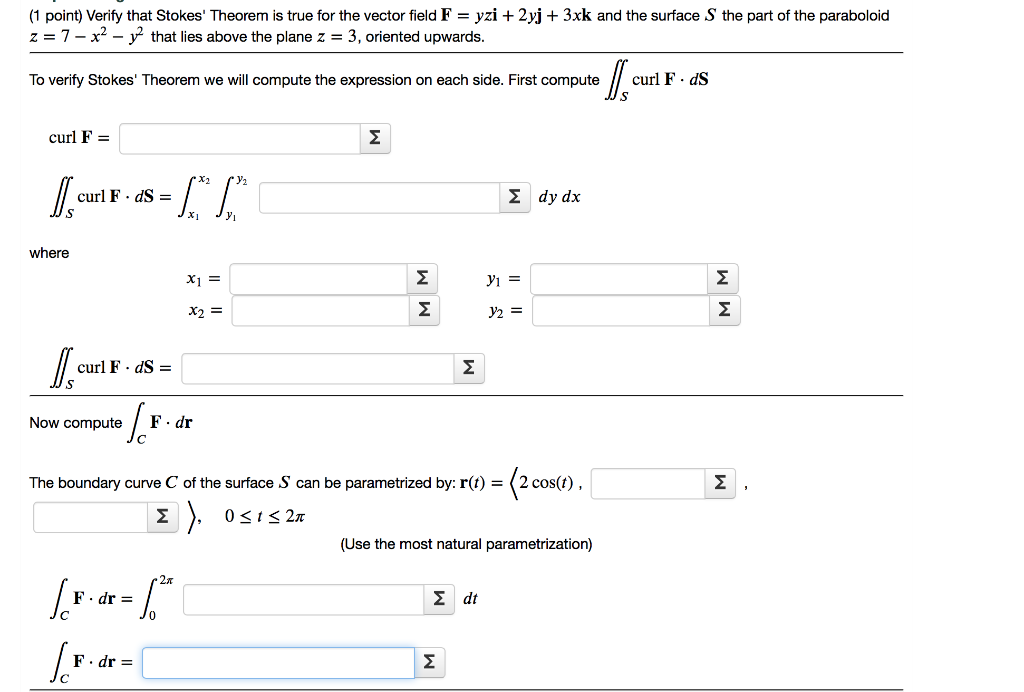 Solved (1 point) Verify that Stokes' Theorem is true for the | Chegg.com