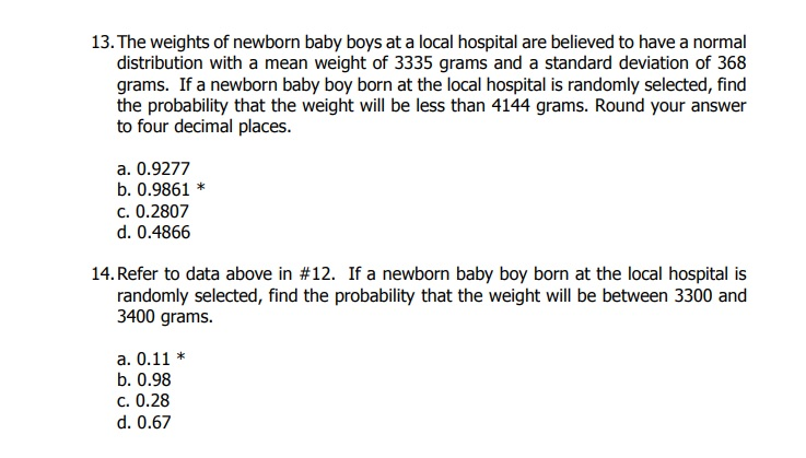 13.The weights of newborn baby boys at a local | Chegg.com