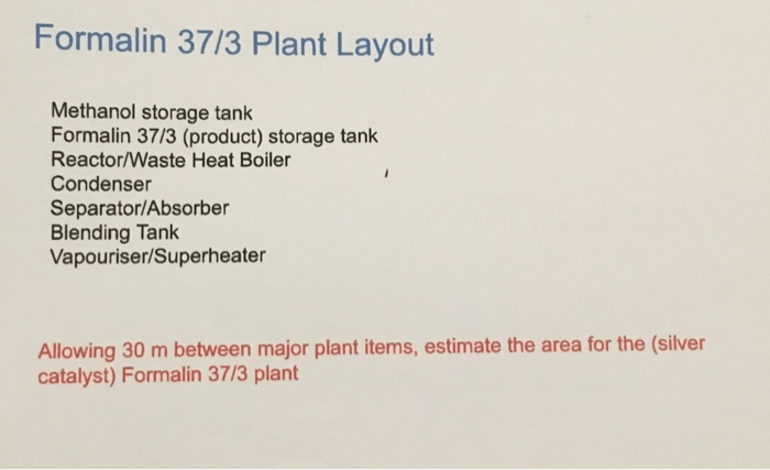 Solved Formalin 37/3 Plant Layout Methanol storage tank | Chegg.com