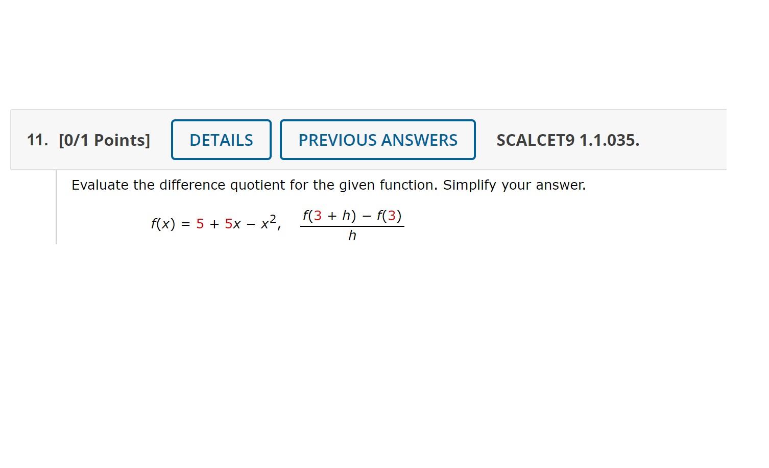 Solved 11. [0/1 Points] DETAILS PREVIOUS ANSWERS Evaluate | Chegg.com