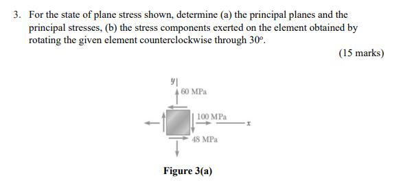 [Solved]: 3. For the state of plane stress shown, determine
