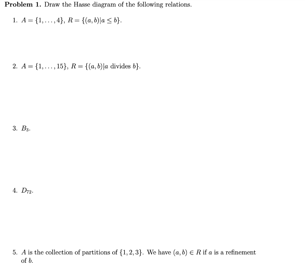 Solved Problem 1. Draw the Hasse diagram of the following | Chegg.com