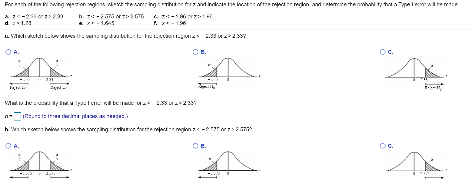 Solved For each of the following rejection regions, sketch | Chegg.com