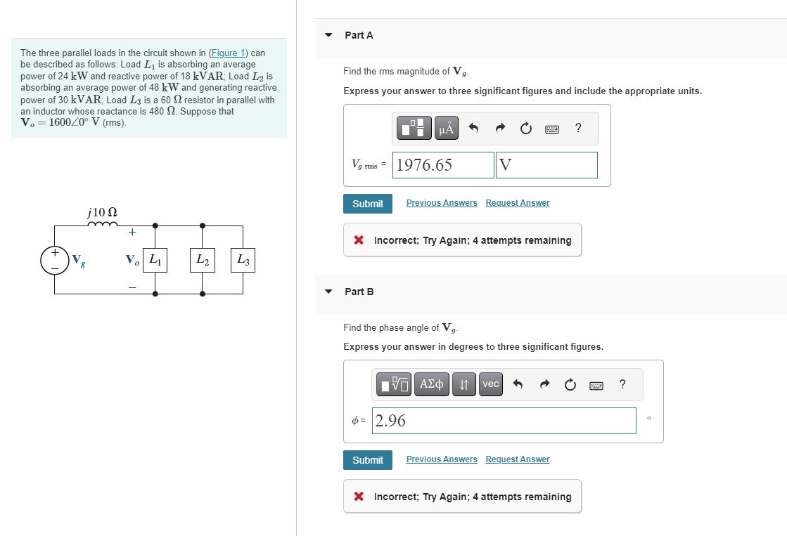 Solved The three parallel loads in the circuit shown in | Chegg.com