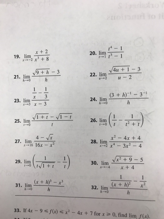 Solved x + 2 19. lim 8 20. lim 4u +1-3 22. lim 2 lim h→0 21. | Chegg.com