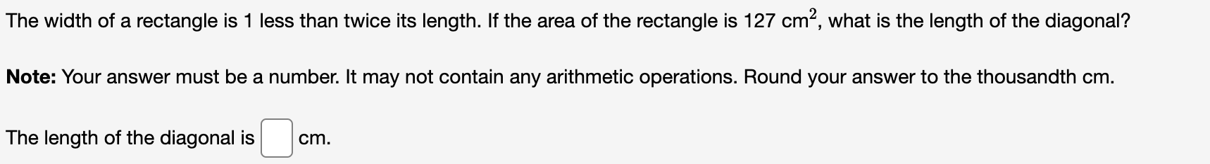 Solved The width of a rectangle is 1 less than twice its | Chegg.com