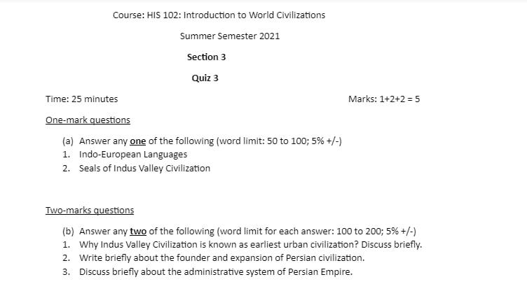 Time: 25 minutes Marks: 1+2+2=5 One-mark questions | Chegg.com