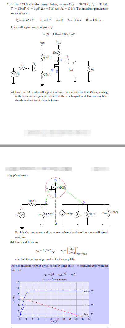 Solved 1. In the NMOS amplifier circuit below, assume Vpp = | Chegg.com