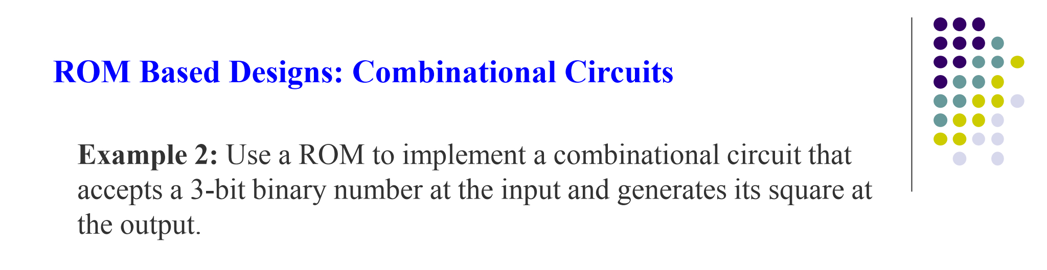 Solved ROM Based Designs: Combinational Circuits Example 2: | Chegg.com