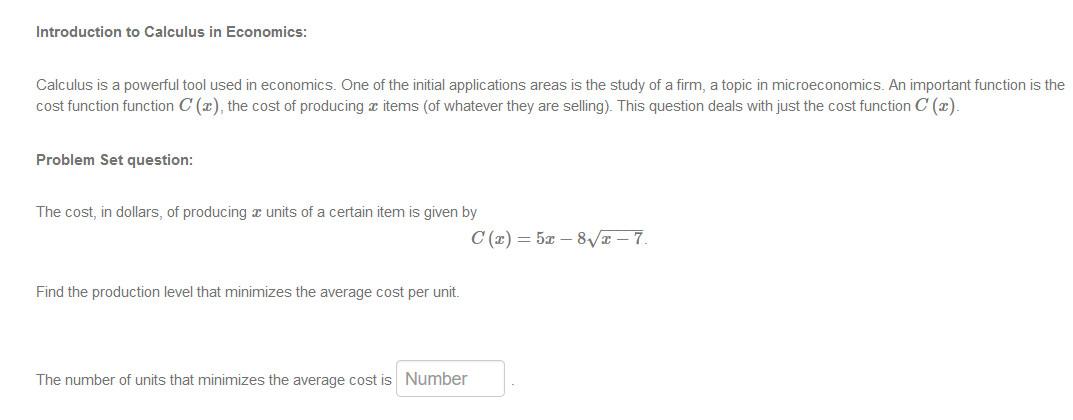 Solved Introduction to Calculus in Economics: Calculus is a | Chegg.com
