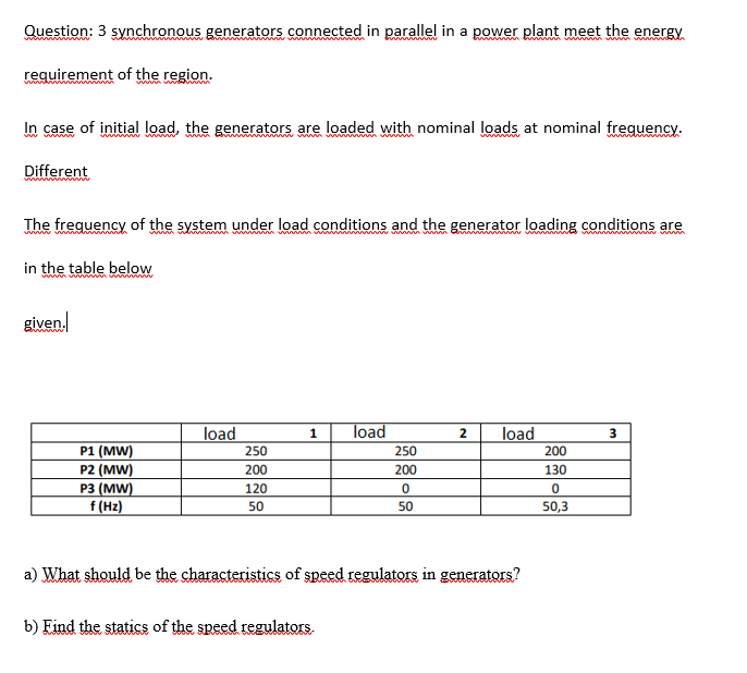 Solved Question: 3 synchronous generators connected in | Chegg.com