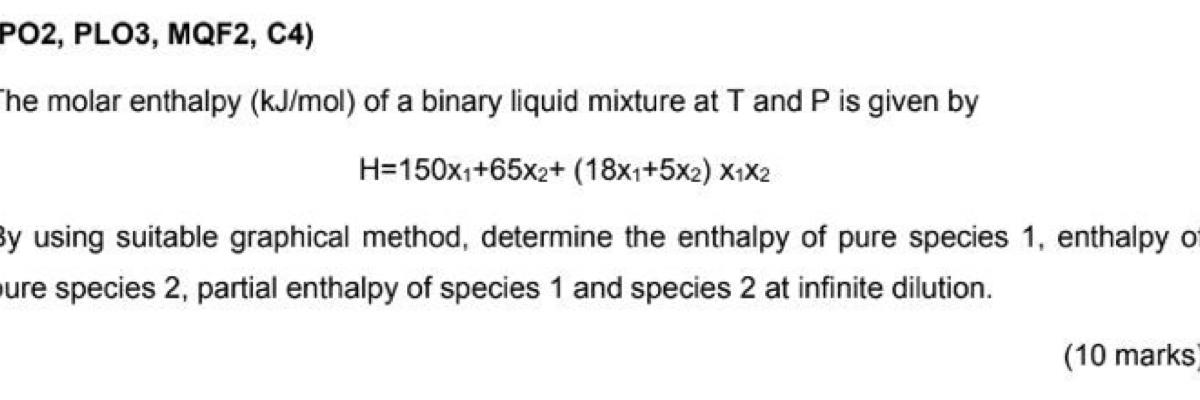 Solved he molar enthalpy (kJ/mol) of a binary liquid mixture | Chegg.com