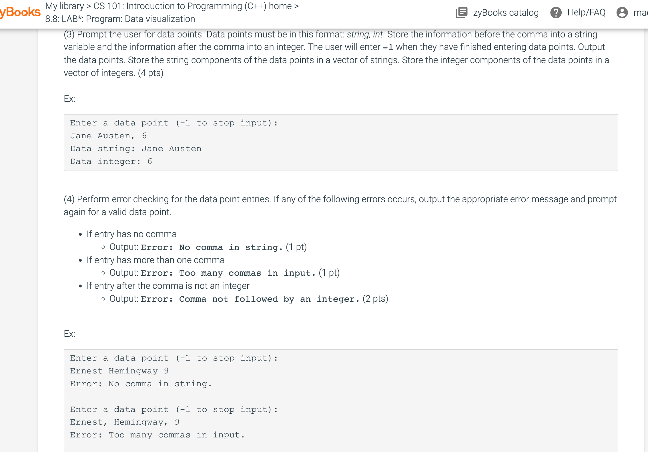 Solved (3) Prompt the user for data points. Data points must | Chegg.com