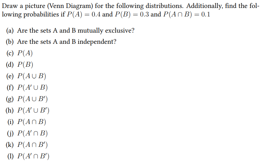 Solved Draw a picture (Venn Diagram) for the following | Chegg.com