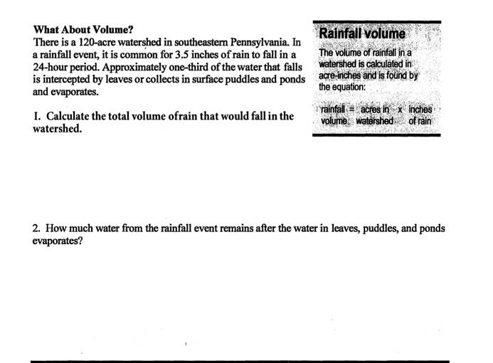 Solved What About Volume? Rainfall volume There is a | Chegg.com
