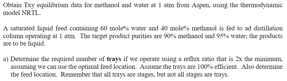 Solved Obtain Txy equilibrium data for methanol and water at | Chegg.com