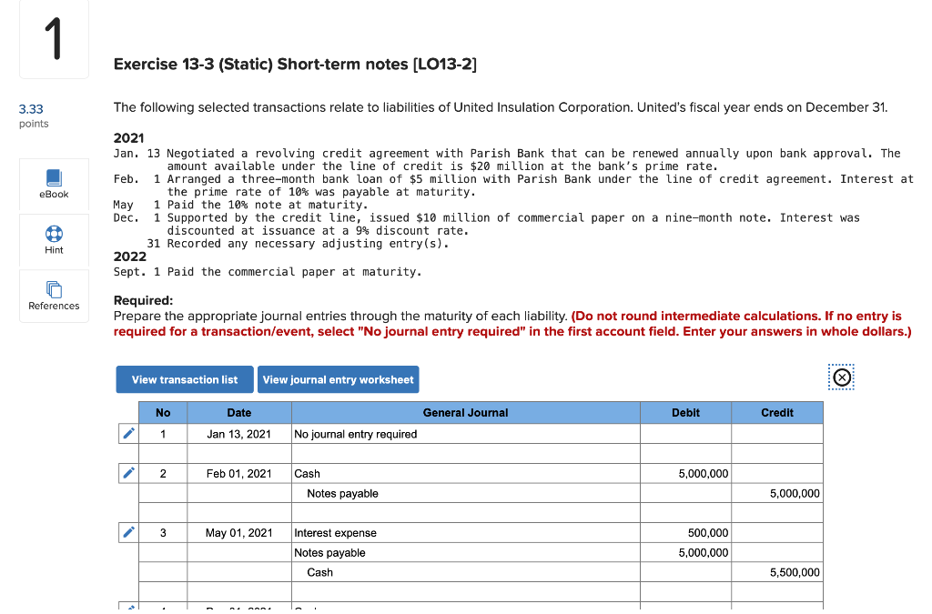 Solved Exercise 13-3 (Static) Short-term notes [LO13-2] The | Chegg.com