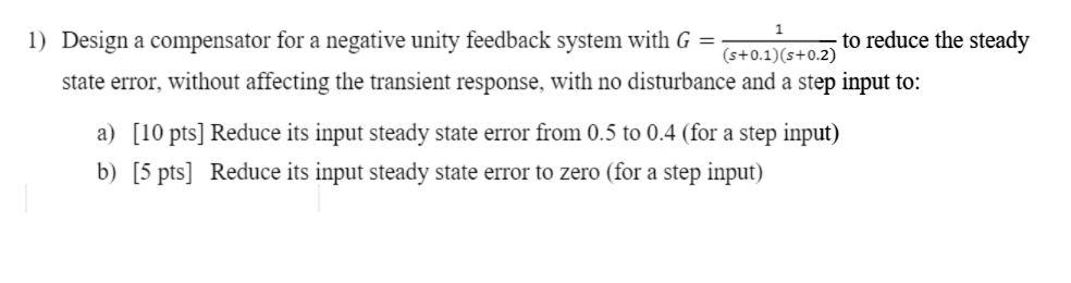 1 1) Design a compensator for a negative unity | Chegg.com