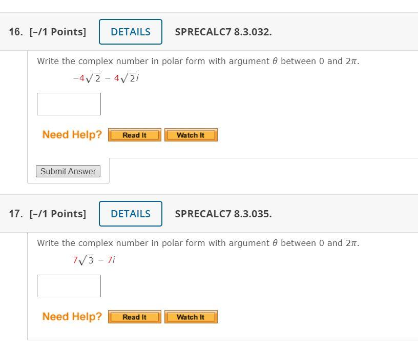Solved 16. [-/1 Points] DETAILS SPRECALC7 8.3.032. Write the | Chegg.com