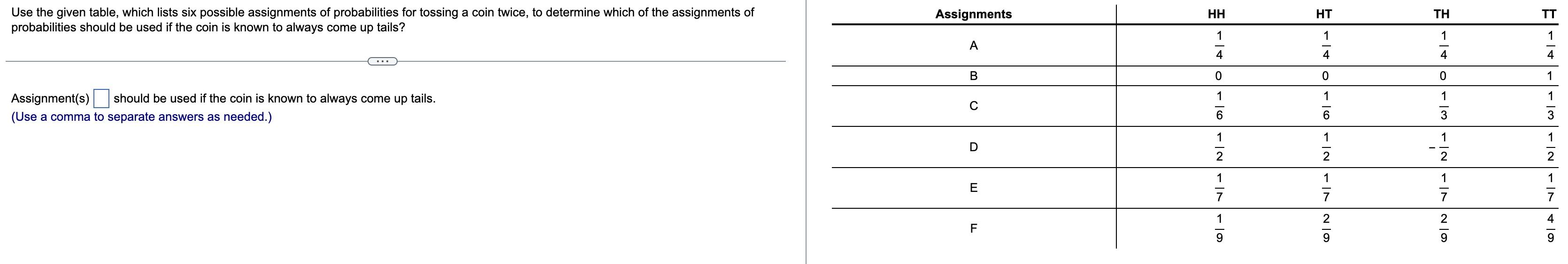 Solved Use the given table, which lists six possible | Chegg.com