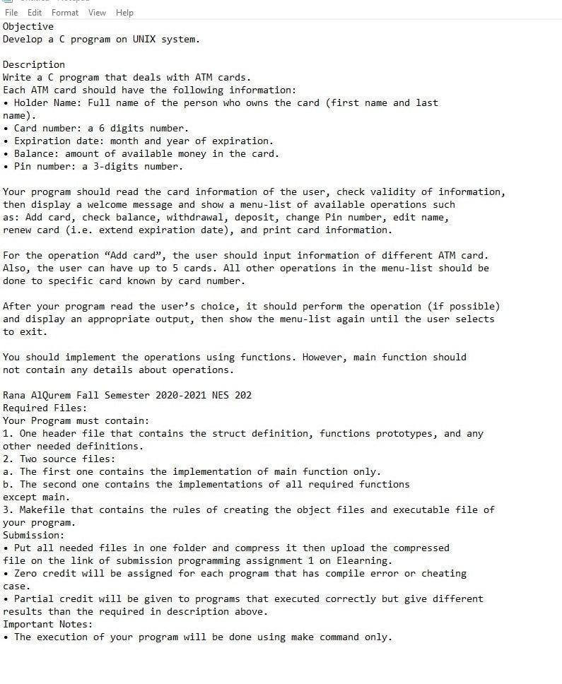 Solved File Edit Format View Help Objective Develop a C | Chegg.com