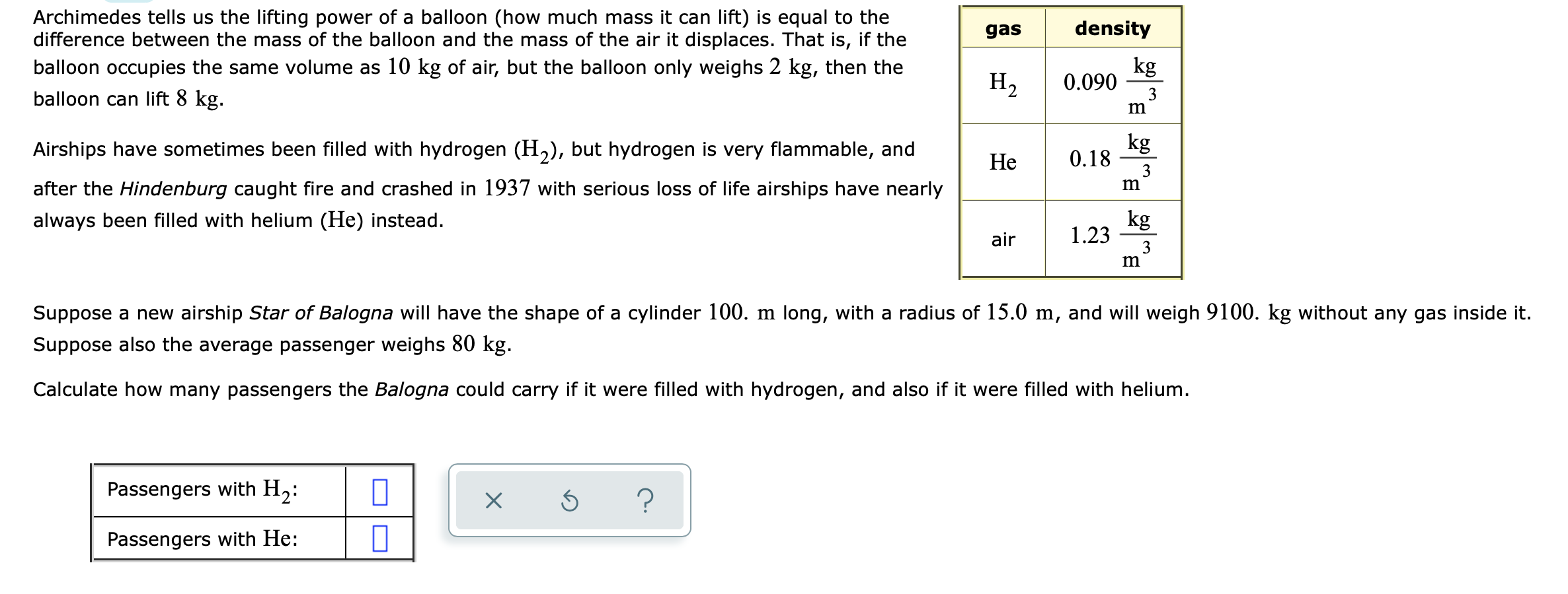 Solved Archimedes tells us the lifting power of a balloon | Chegg.com