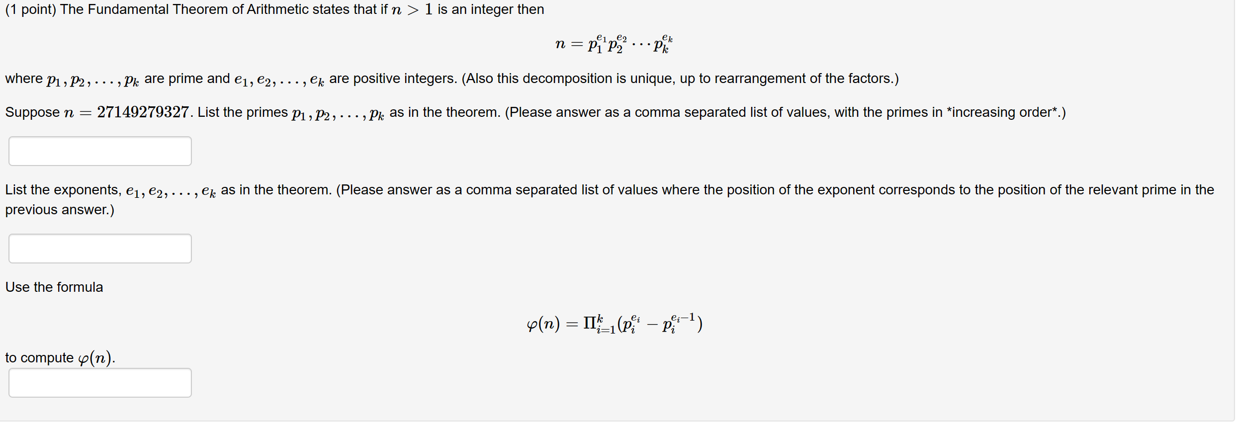 Solved n=p1e1p2e2⋯pkek where p1,p2,…,pk are prime and | Chegg.com