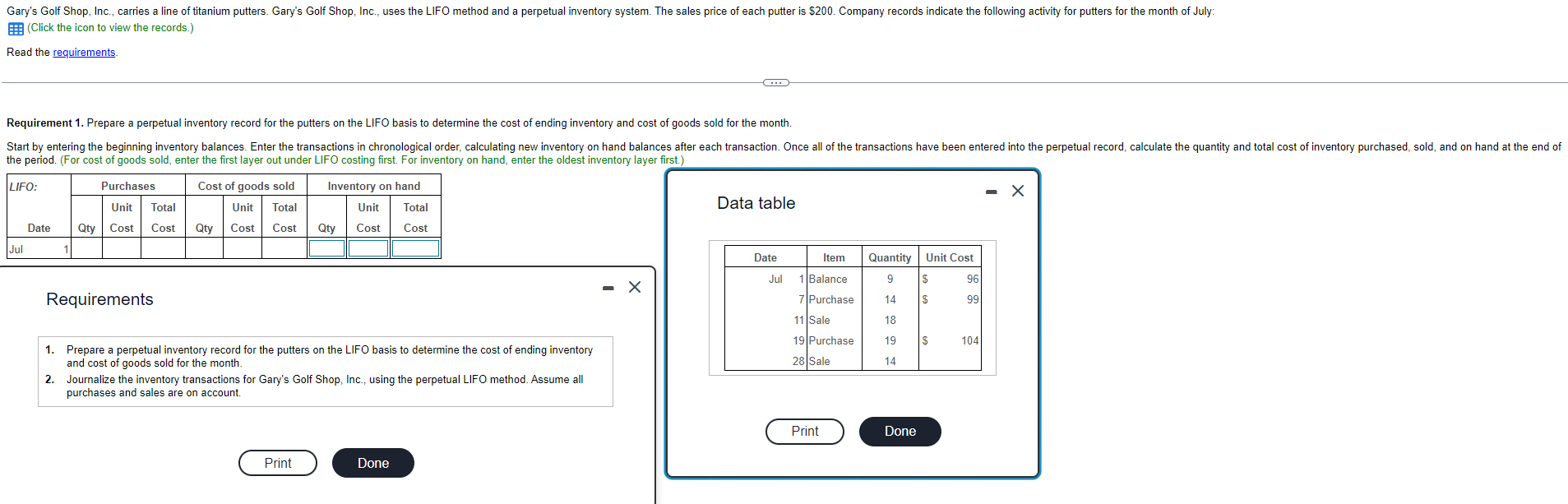 Solved Data table Requirements 1. Prepare a perpetual | Chegg.com