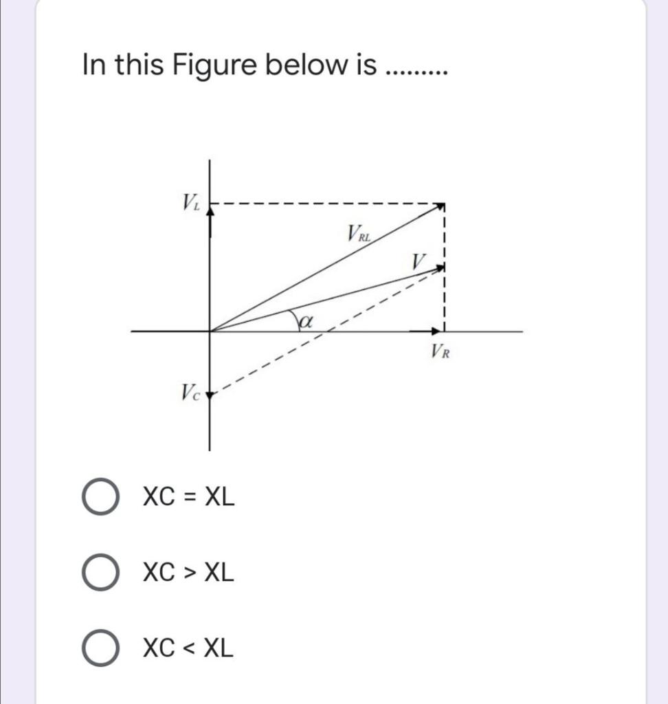 Solved In this Figure below is ........ V. VRL VR Vc XC = XL | Chegg.com