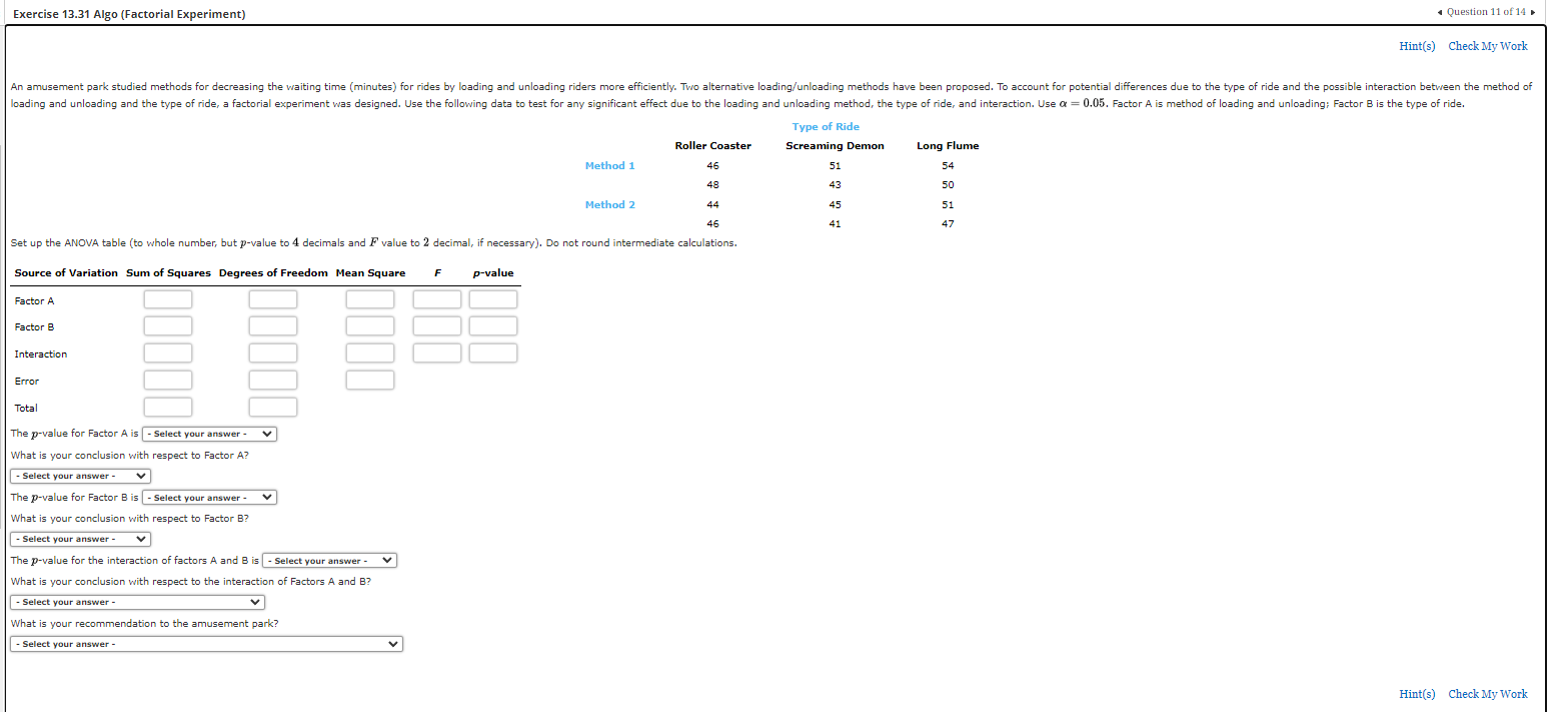 Exercise 13.31 Algo (Factorial Experiment) An | Chegg.com