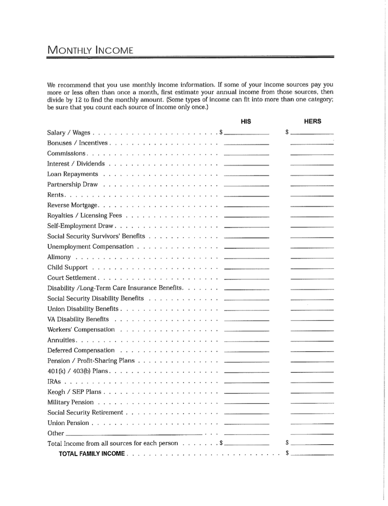 MONTHLY INCOME We recommend that you use monthly | Chegg.com