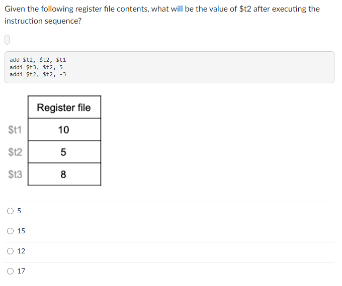 Solved Given the following register file contents, what will | Chegg.com
