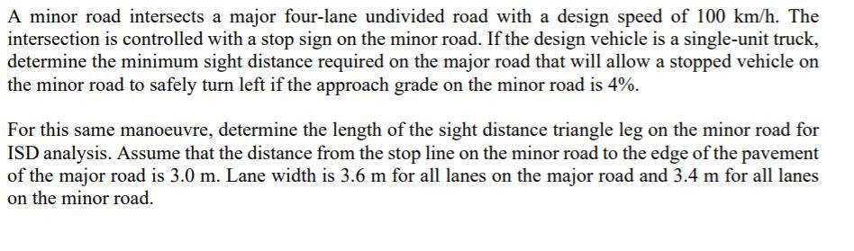 Solved A minor road intersects a major four-lane undivided | Chegg.com