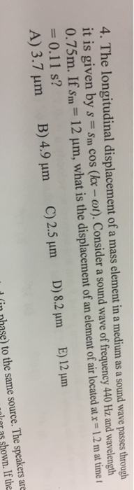 Solved The longitudinal displacement of a mass element in a | Chegg.com