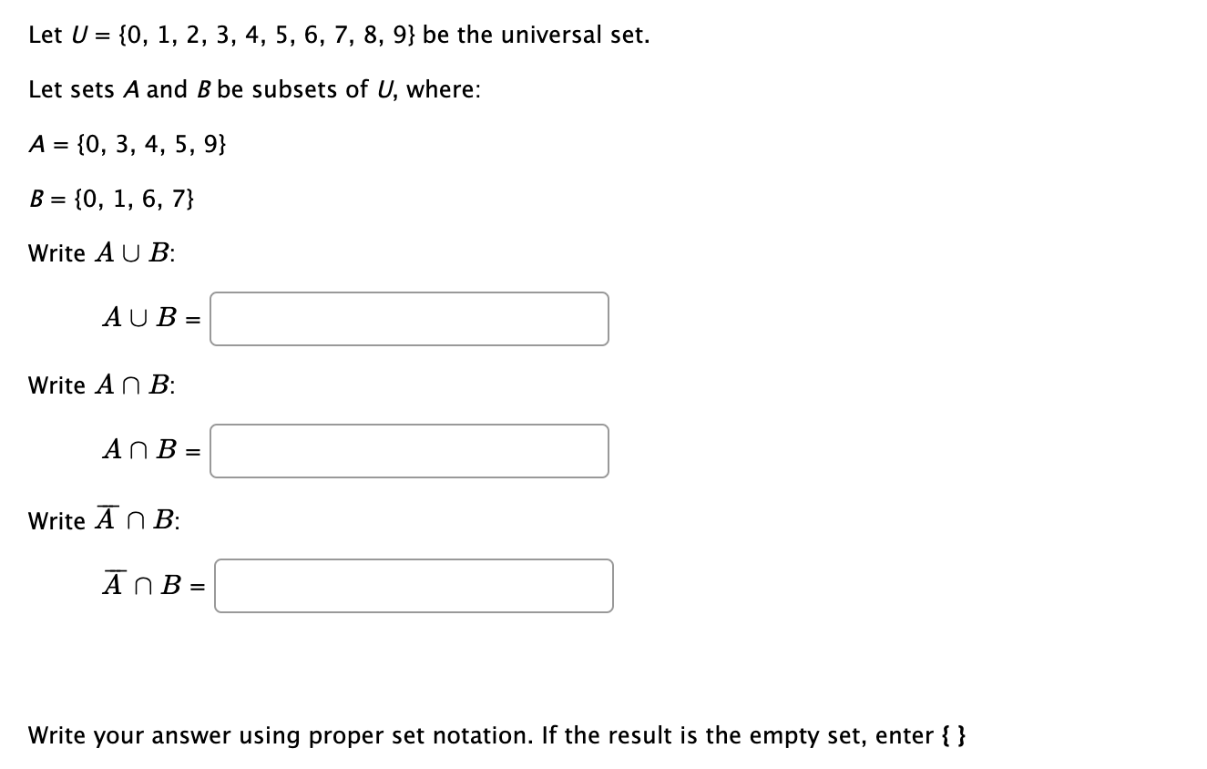 Solved Let U={0,1,2,3,4,5,6,7,8,9} be the universal set. Let | Chegg.com Solved Let U={0,1,2,3,4,5,6,7,8,9} be the universal set. Let | Chegg.com