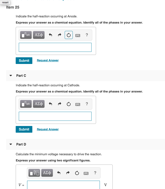 Solved reset Item 25 Indicate the half-reaction occurring at | Chegg.com