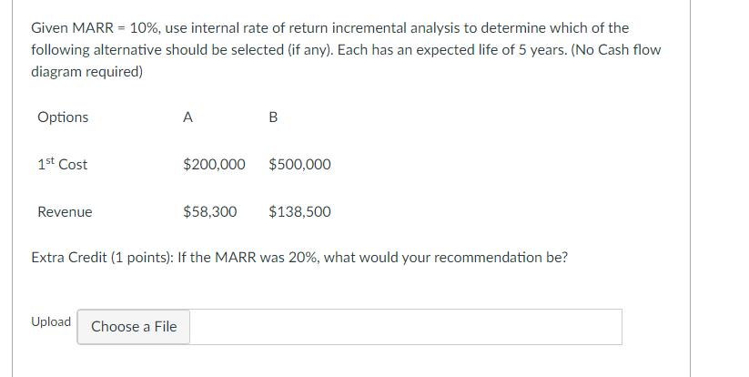 Solved Given MARR = 10%, use internal rate of return | Chegg.com