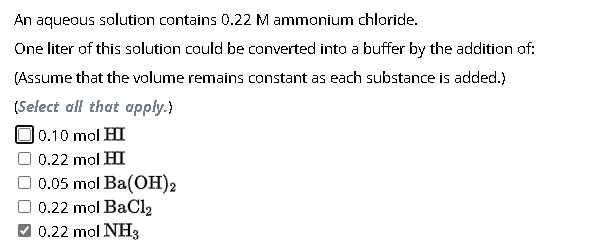 Solved An aqueous solution contains 0.22 ﻿M ammonium | Chegg.com
