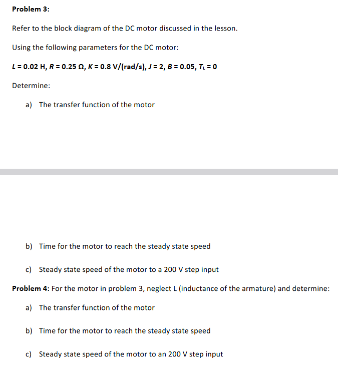 Solved Problem 3: Refer to the block diagram of the DC motor | Chegg.com