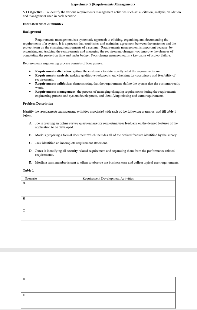 Solved Experiment 5 (Requirements Management) 5.1 Objective | Chegg.com