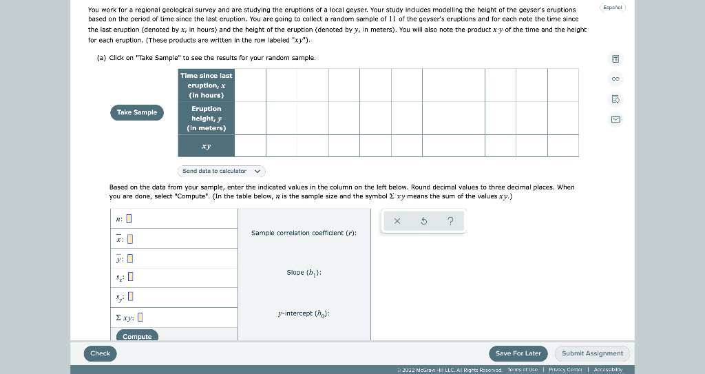 Solved Español You work for a regional geological survey and | Chegg.com