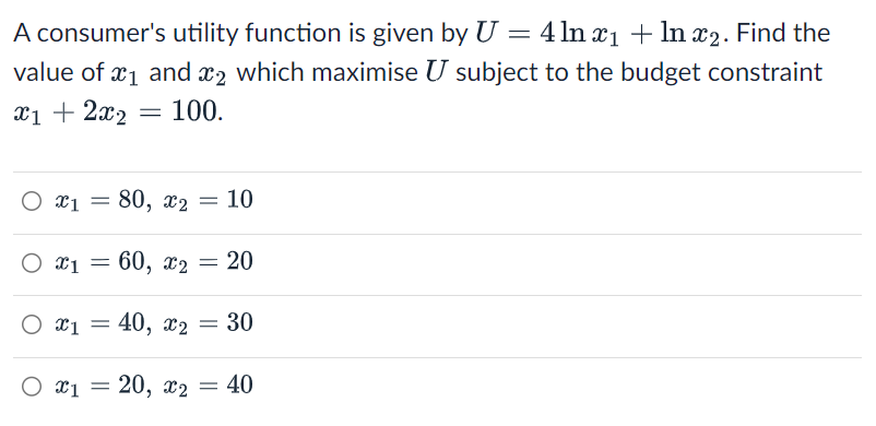 Solved A consumer's utility function is given by | Chegg.com