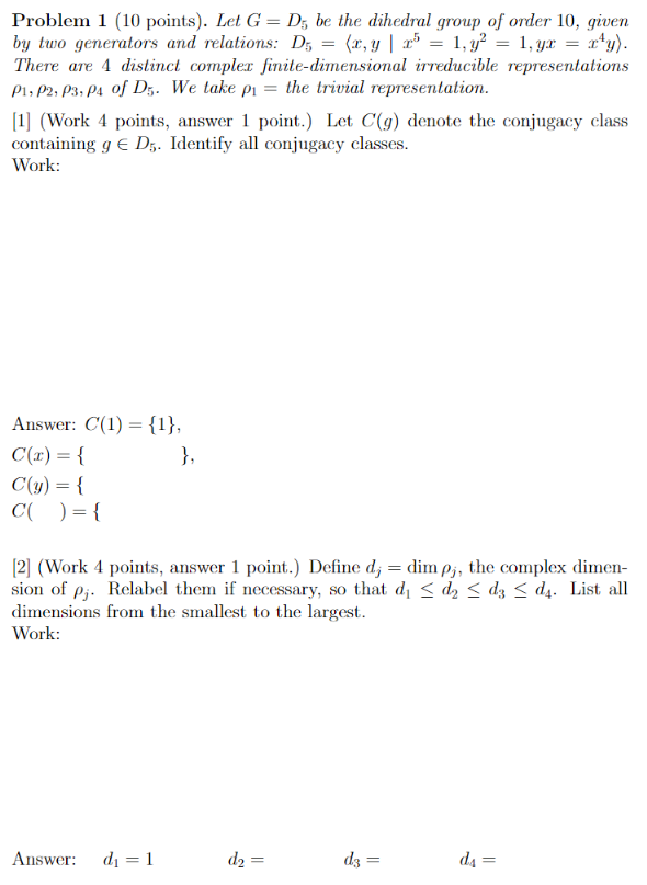 Solved Problem 1 (10 points). Let G=D; be the dihedral group | Chegg.com